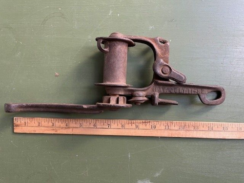 Antique 1882 Cast Iron Crank Barbed Wire Fence Stretcher Winch Puller ...