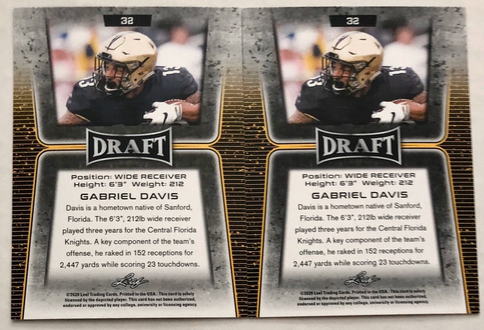 Gabriel Davis 2020 Leaf Draft Base & Gold Lot Central Florida Knights ...