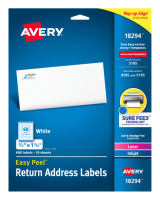 Avery Address Labels, Sure Feed Technology, 2/3" x 1-3/4", 597 Labels ...