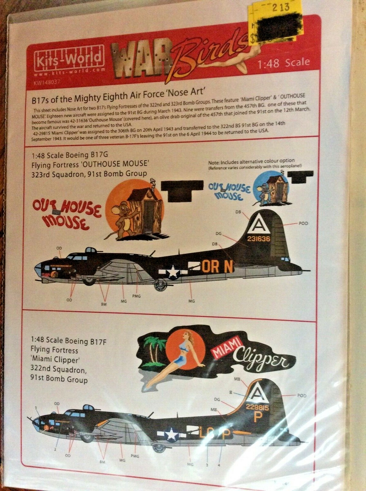 Kits World Decals KW148037 1/48 B-17s of the Mighty Eighth Air Force ...