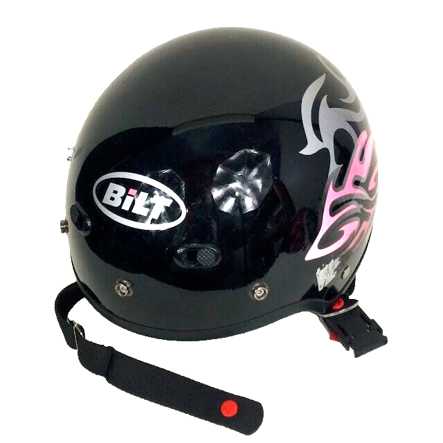 BiLT Half-Helmet-Women's Size XS -Gloss Black & Pink/Silver Flames-DOT ...