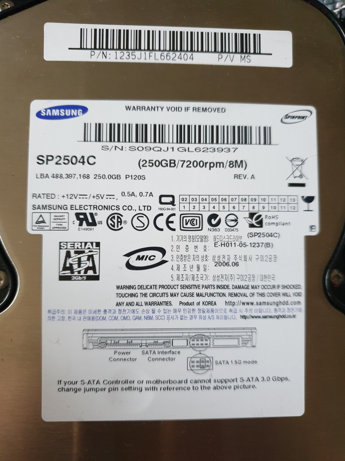 Samsung SpinPoint P120 250GB,Internal,7200 RPM,8.89 cm (3.5") (SP2504C ...
