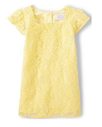 The Childrens Place Girls Yellow Lace Square Neck Shift Dress Size XL ...