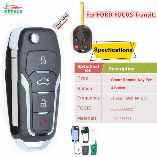 Upgraded FLIP KEY REMOTE FOR 2012-2018 FORD FOCUS CHIP KEYLESS ENTRY ...