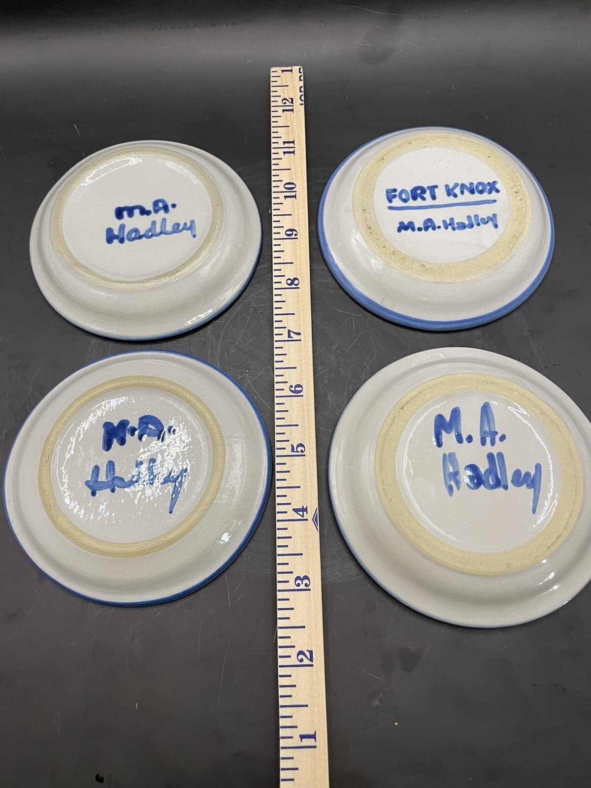 Vintage M A Hadley Set of 4 Stoneware Coasters Trinket Dish w ...