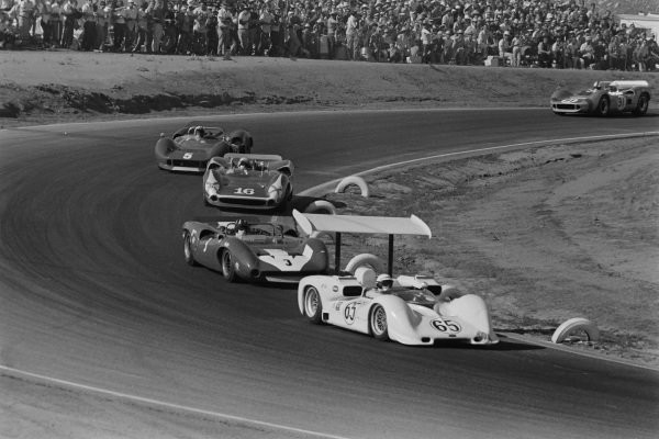 Phil Hill Chaparral Cars Chaparral 2E Chevrolet leads Graham Hill - Old ...