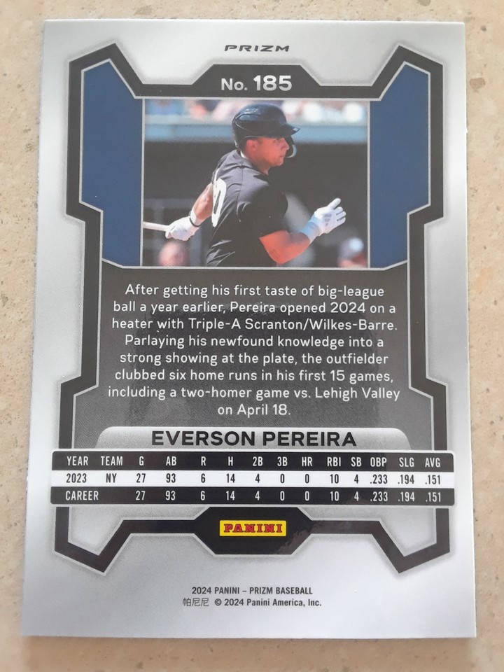 Everson Pereira 2024 Panini Prizm Rookie Green Prizm #185 N.Y. Yankees ...