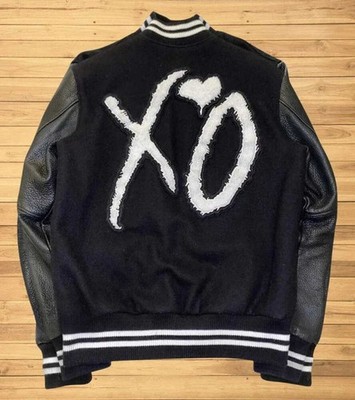 The Weeknd XO Jacket Bomber Black Wool Varsity Letterman Leather ...