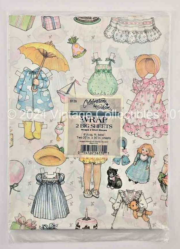 Cute Little Girl Birthday Paper Doll Wrapping Paper vintage Gibson Gift ...