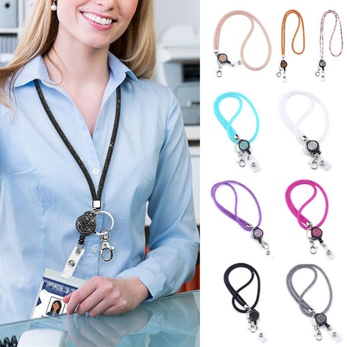 Rhinestone Bling Crystal Lanyard ID Badge Cell Phone Retractable-Reel ...