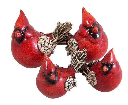 Set of 4 Hand-Painted Resin Christmas Cardinal Figurines Assorted Sizes ...