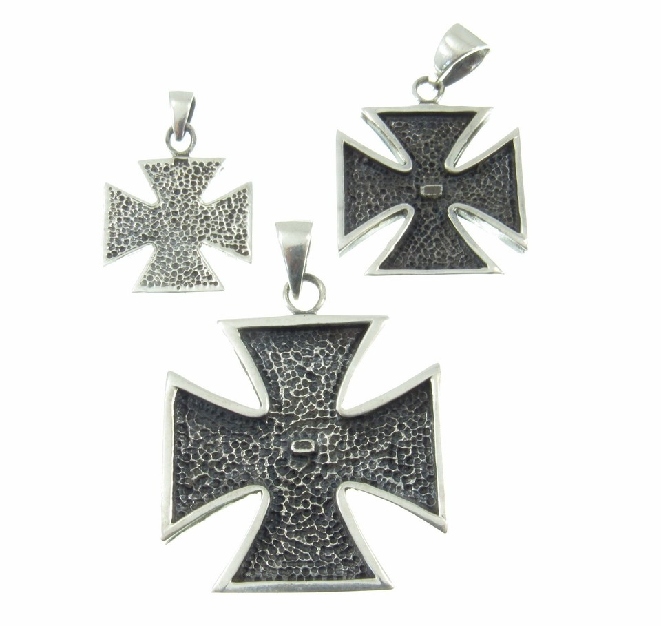 Solid 925 Sterling Silver Iron Cross (Croix Pattee) Pendant - Biker ...