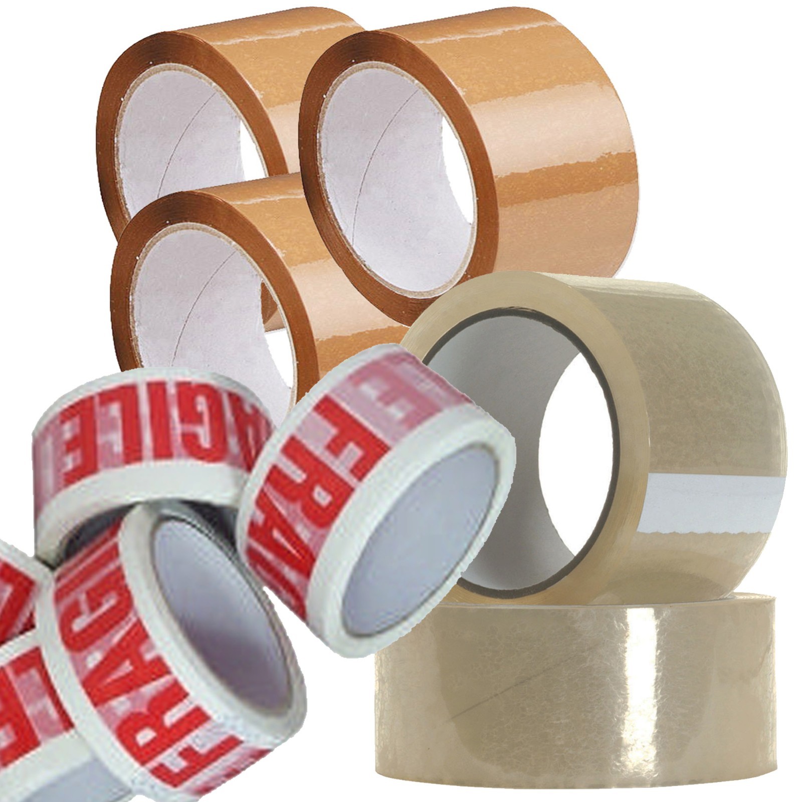 Brown Clear Fragile Tape Parcel Packing Sellotape Box Sealing 48MM x ...
