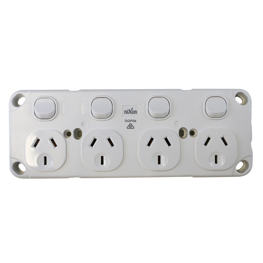 Quad Power Point - 4 Gang Socket Electrical Supplies 10A SAA GPO 10 Amp ...