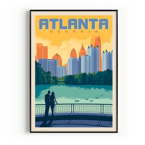 Atlanta Vintage Travel Poster, Premium Fine Art Print - Unframed ...