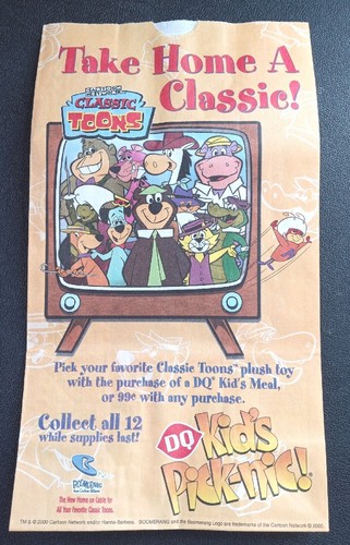 Vtg Dairy Queen Kids Cartoon Network Classic Toons Pick-Nic Meal Paper ...