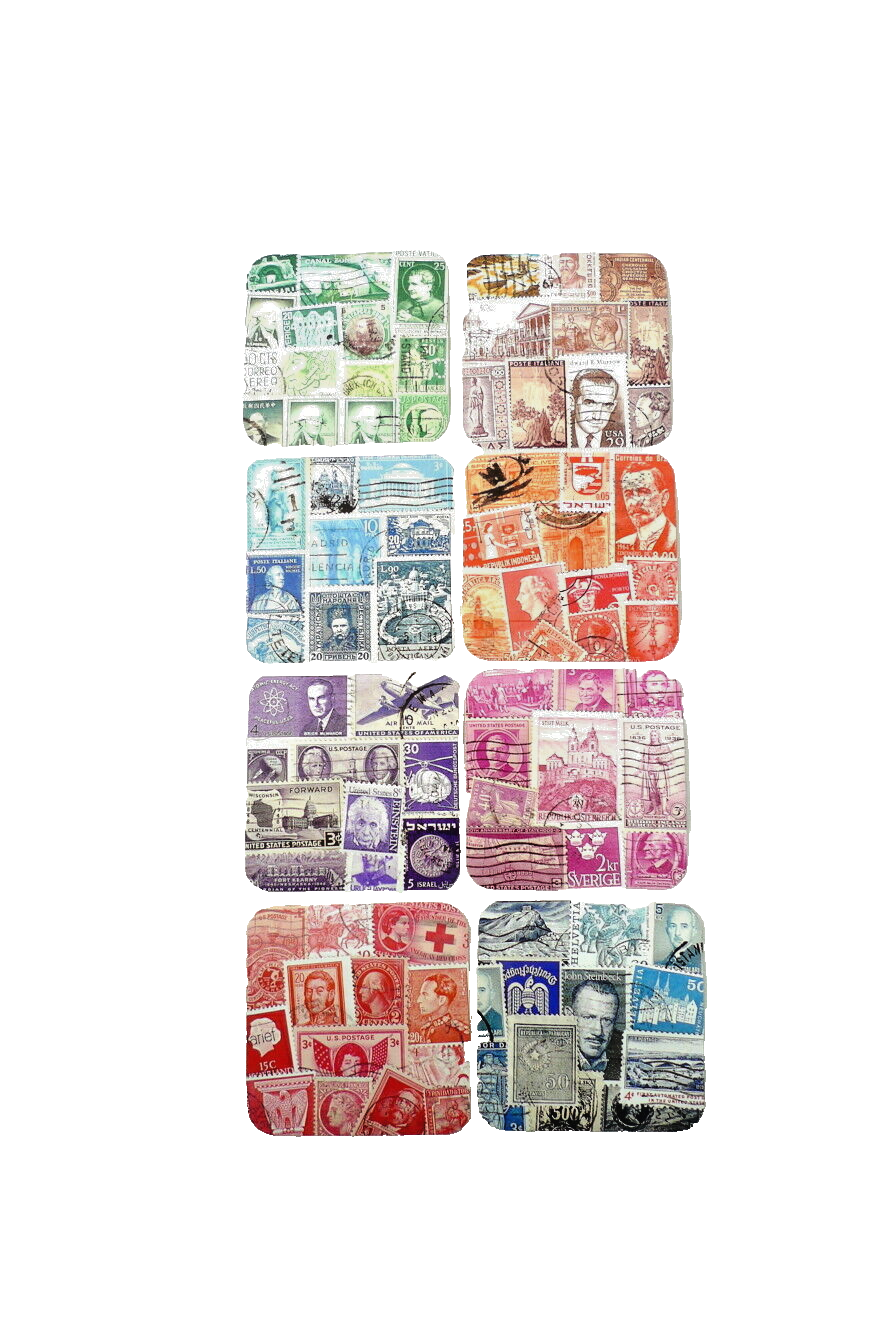 8 Glossy Colorful Printed Postage Stamps 3x3 US & Foreign Paper Crafts ...