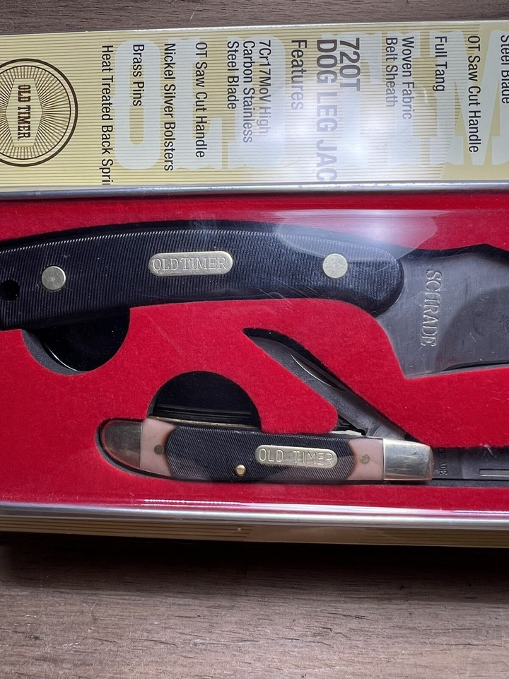 NEW 2 OLD TIMER KNIVES 1520T SHARPFINGER & 720T DOG LEG JACK in TIN w ...