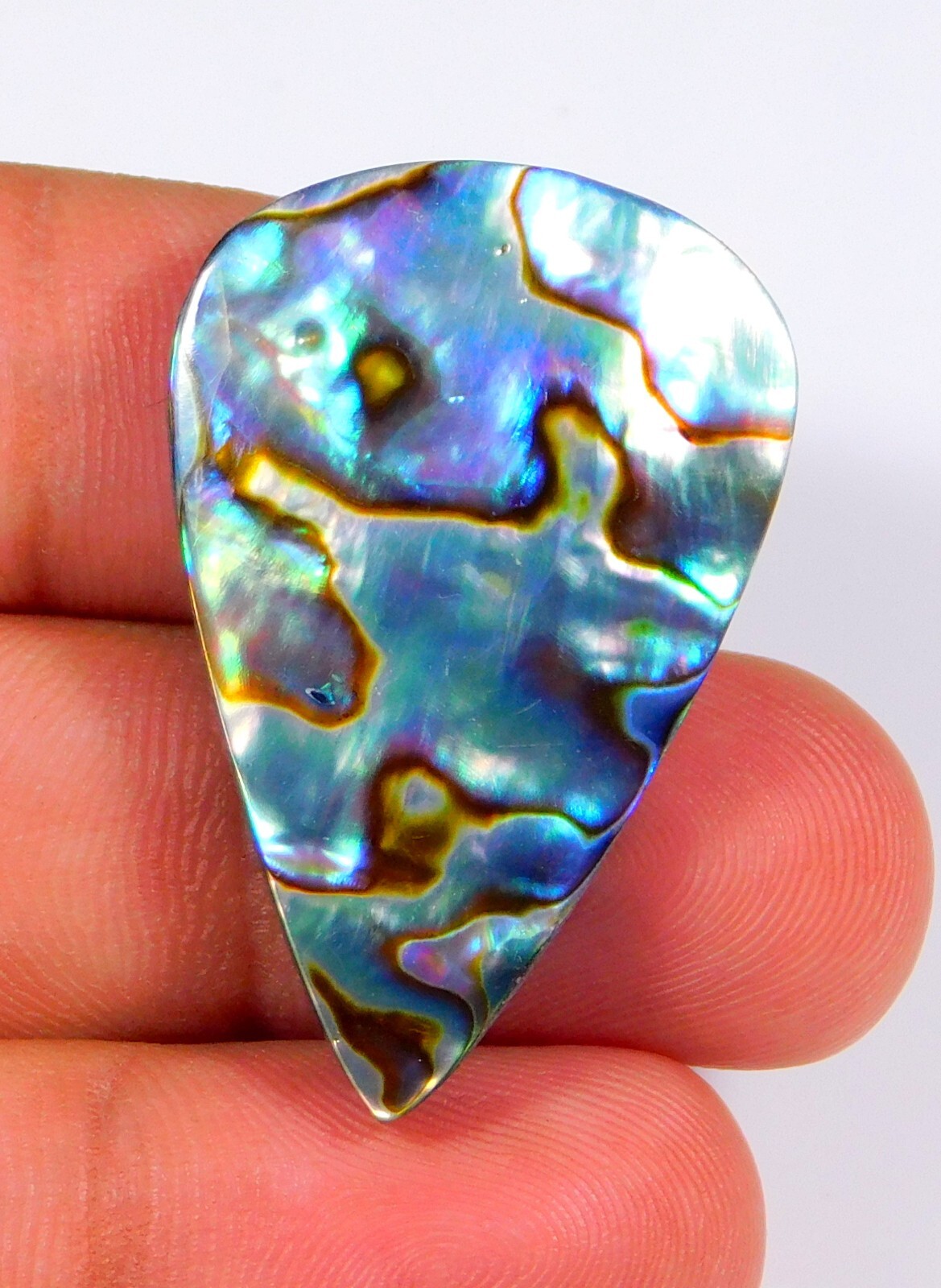 37.CT NATURAL MULTI FIRE ABALONE SHELL PEAR CABOCHON CALIBRATED ...