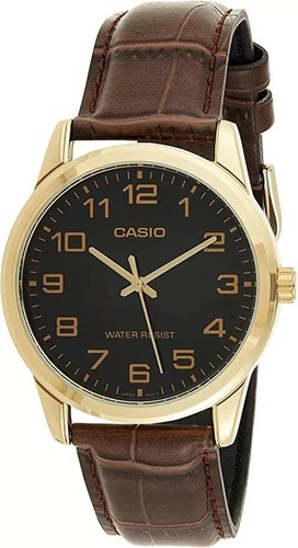 NEW MENS CLASSIC CASIO BLACK DIAL EASY READ NUMERALS BROWN CROC LEATHER ...