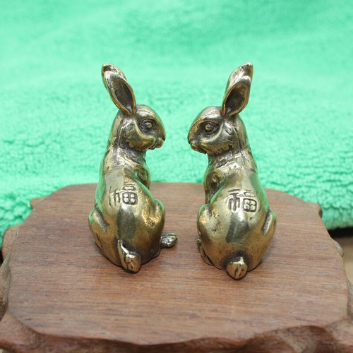 1 Pair Brass Rabbit Figurine Statue Animal Figurines Toys Home Table ...