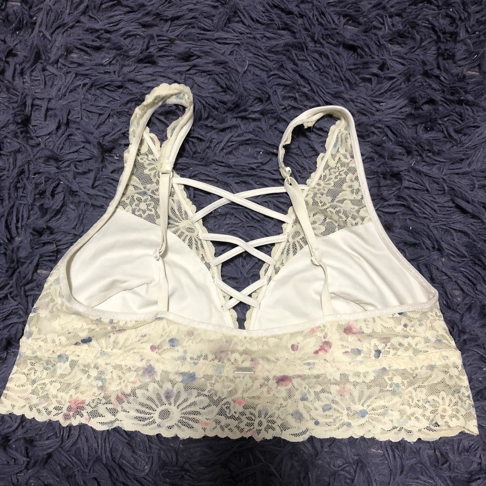 VS Victoria’s Secret Pink Cream Lace Strappy Watercolor Paint Bralette ...