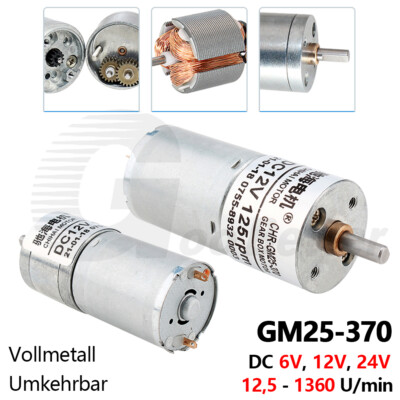 GM25-370 Vollmetall Getriebemotoren DC 6V 12V 24V Umkehrbar 12,5RPM ...