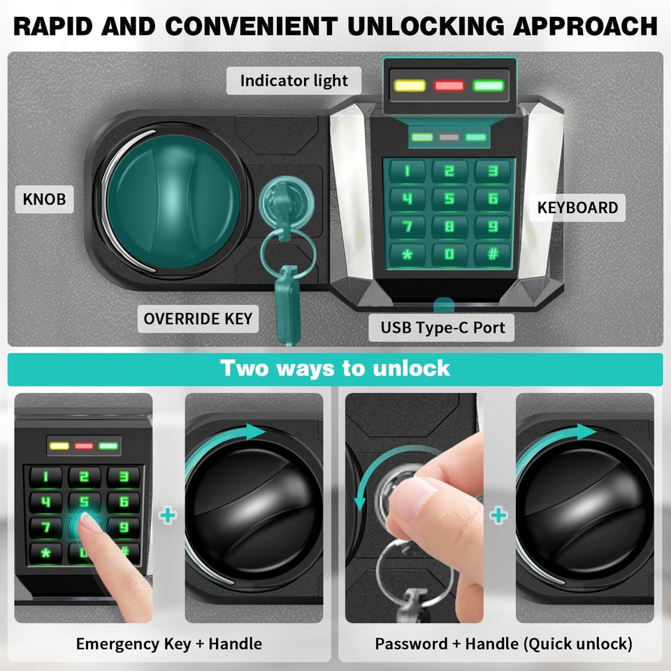 1.2 Cu Ft Safe Box with Fireproof Waterproof, Digital Home Security ...