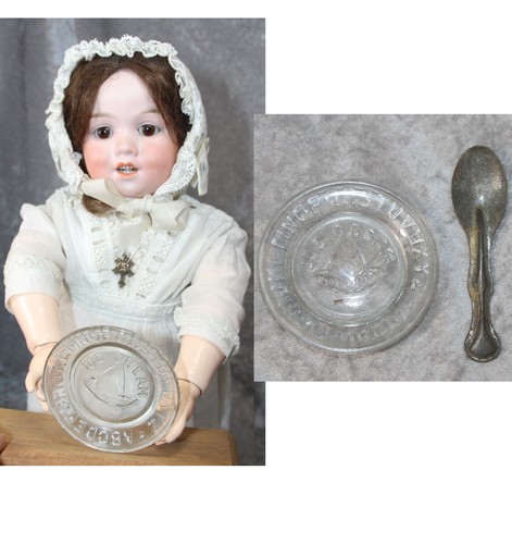 EAPG Mini Doll Sized Child's Ice Cream Glass ABC Plate w Tin Spoon! | eBay