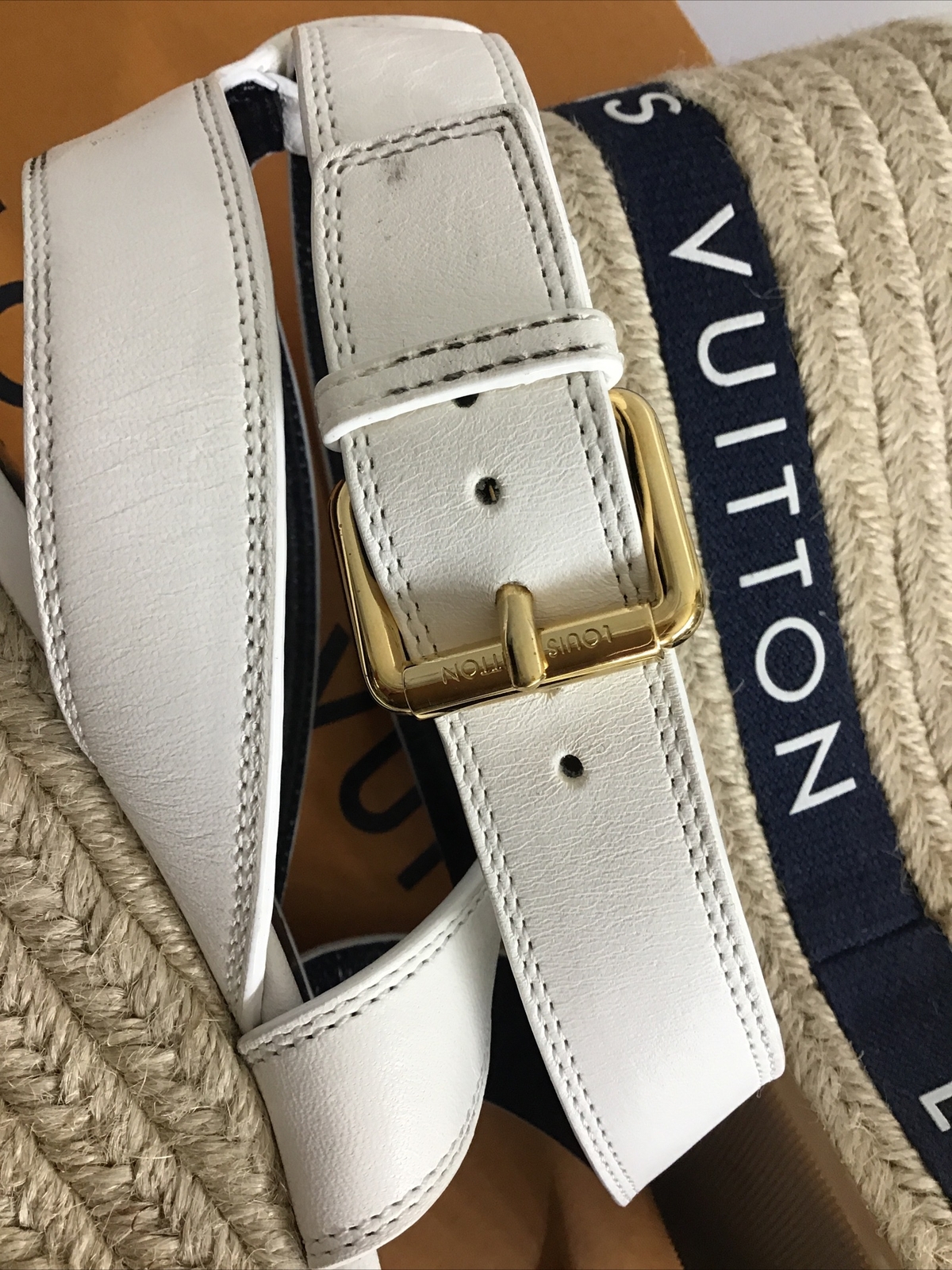 Louis Vuitton Wedge White Leather Stack Rope Louis Vu… - Gem