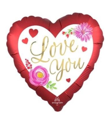 Anagram Love You Satin Watercolor Floral 45cm / 18” Foil Balloon Love ...