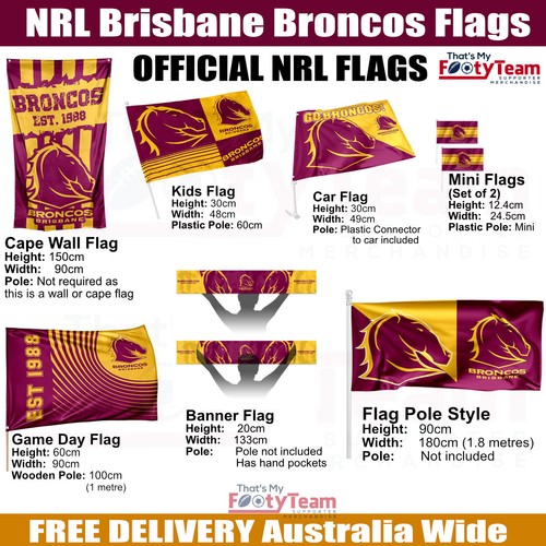 FLAGS - NRL Brisbane Broncos - Game Day, Cape Wall, Car, Kids, Mini ...