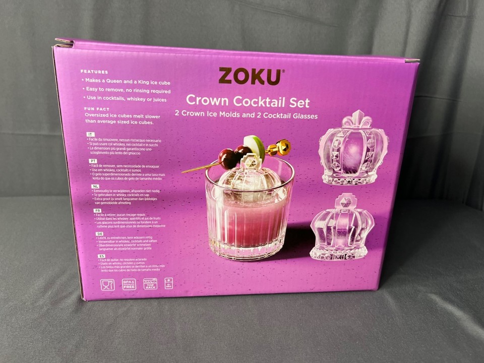 Zoku ZK185 Crown Cocktail Set W/ Large Ice Cube Molds & Glasses NIB | eBay