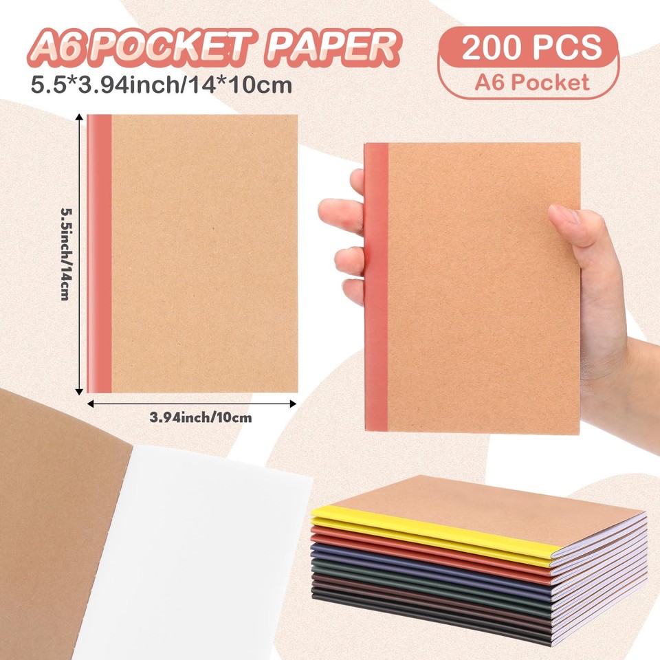200 Pack Kraft Small Notebooks Bulk A6 Blank Unlined Pocket Notebook ...