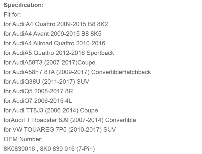 REAR RIGHT DOOR LOCK Actuator For AUDI A4 B8 A5 Q3 Q5 Q7 TT VW TOUAREG ...