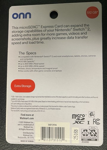 Onn 512GB Micro SD Express Card Nintendo Switch 2, New Sealed On Hand ...