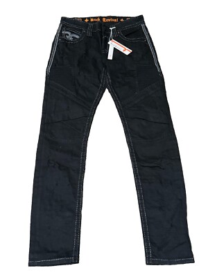 Rock Revival Barron Biker Stretch Distressed Denim Jeans Black Men’s ...