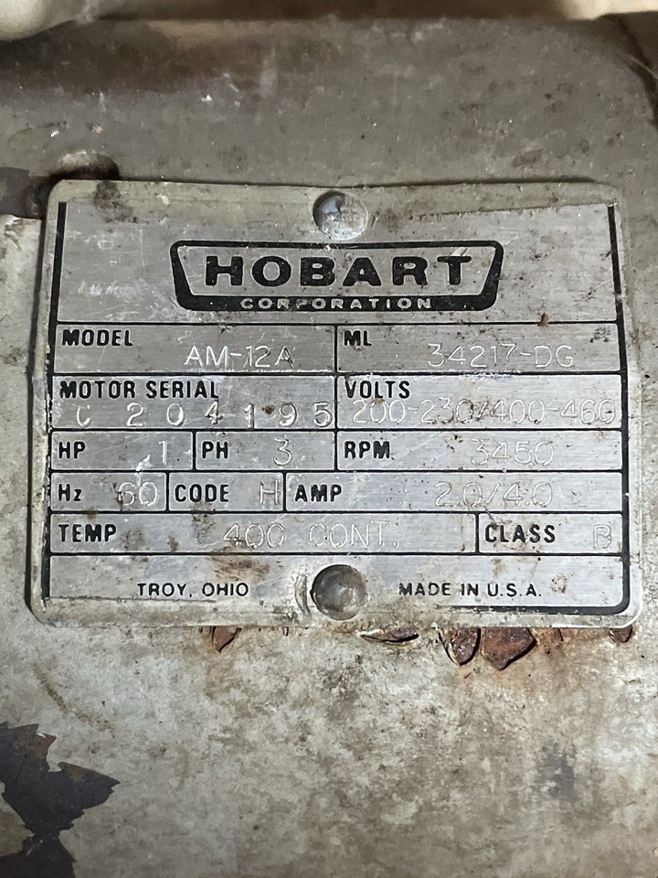 HOBART 00-277786-00002 AM12A MOTOR & IMPELLER ASSEMBLY AM14 - PARTS OR ...