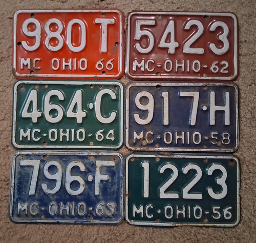 1956 Ohio Motorcycle License Plate Run Harley Collection Indian MC Tag ...