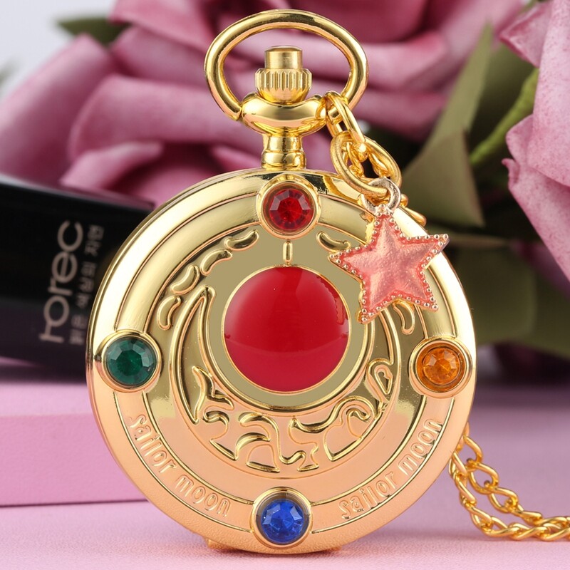 Pink Pocket Watch for Girls Cute Cartoon Design Quartz Fob Watch with ...