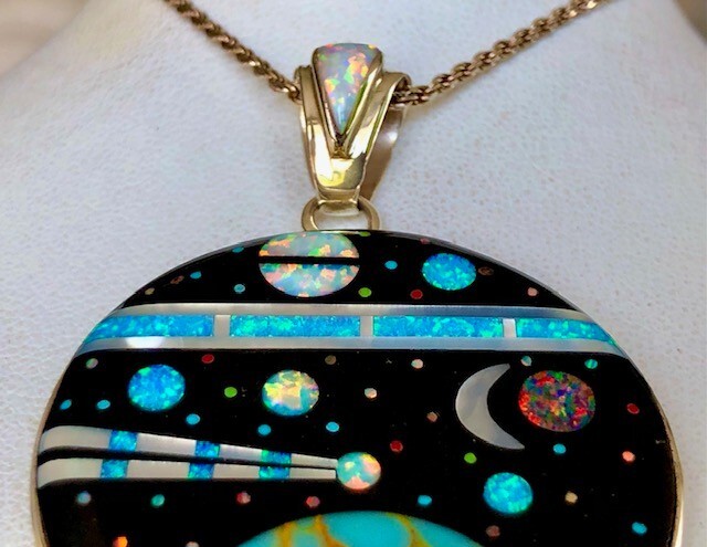 BIG! NASA Deep SPACE Red Dwarf Opal Pictorial Pendant necklace Sterling ...