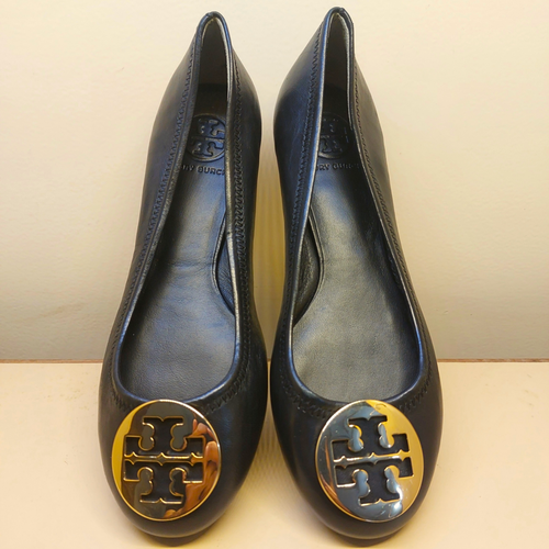 Tory Burch Reva Black Leather Ballet Flats Size 7M | eBay