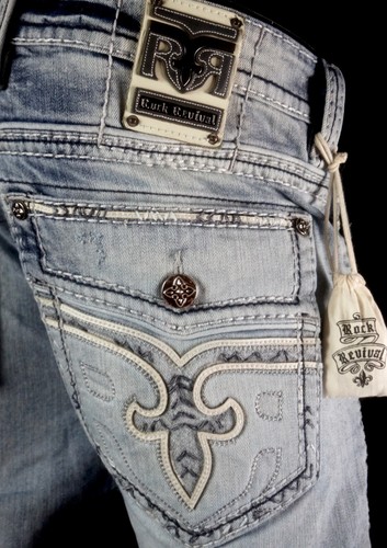 $220 Mens Rock Revival Jean "Lowry" Leather Insert Faux Pocket Straight ...