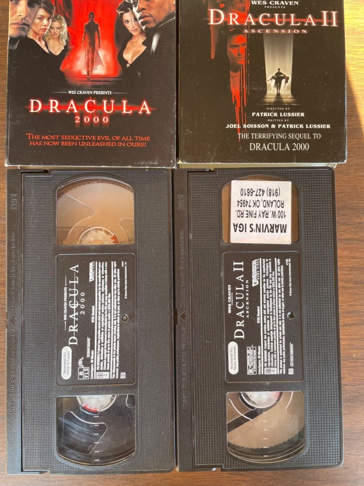VHS Dracula 2000 & Dracula 2 Wes Craven Vampire Horror Lot 786936041262 ...