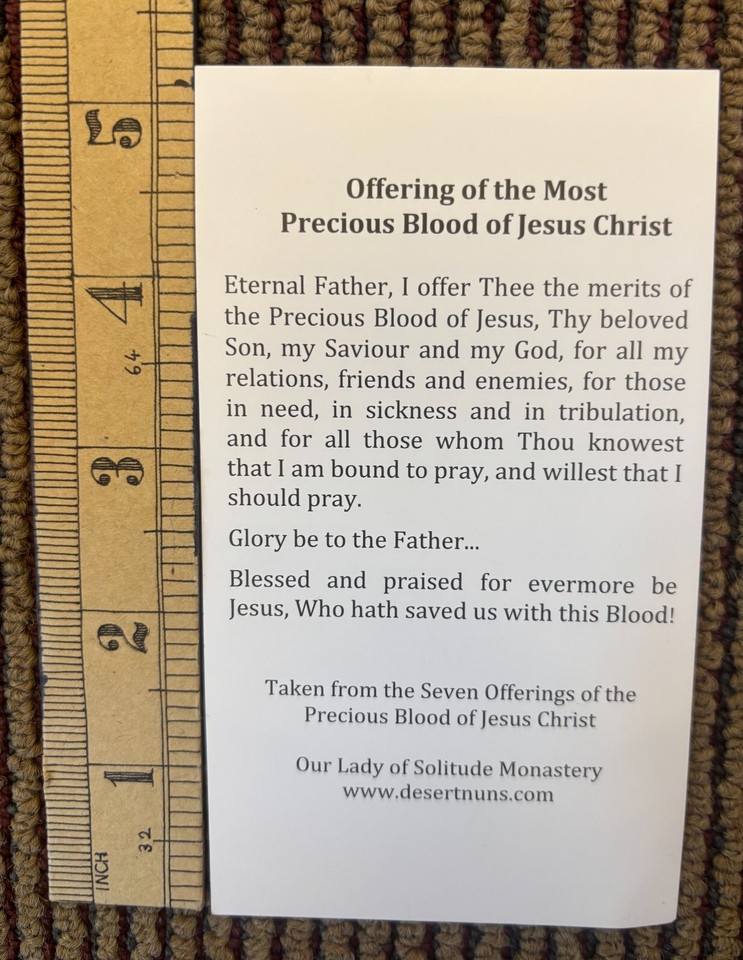 Prayer Card: Offering of the Most Precious Blood of Jesus Christ ***NEW ...