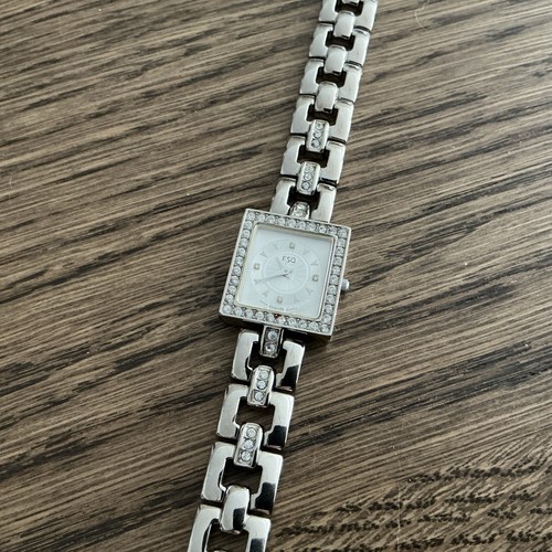 ESQ Womens Silver Tone Stainless Steel Diamond Bezel Quartz Watch ...