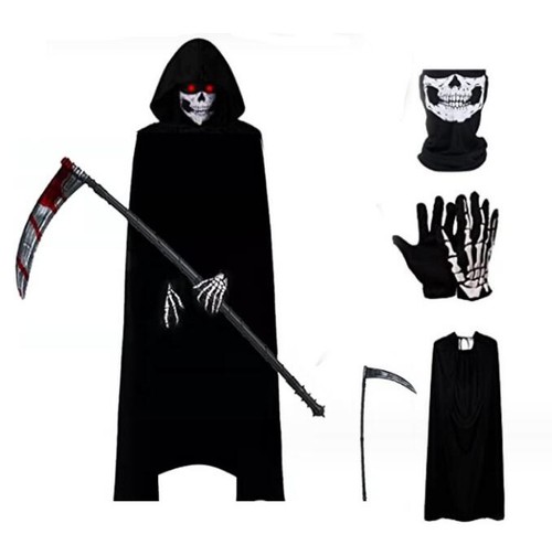 Adult Mens Grim Reaper Phantom Halloween Fancy Dress Costume Death Robe ...