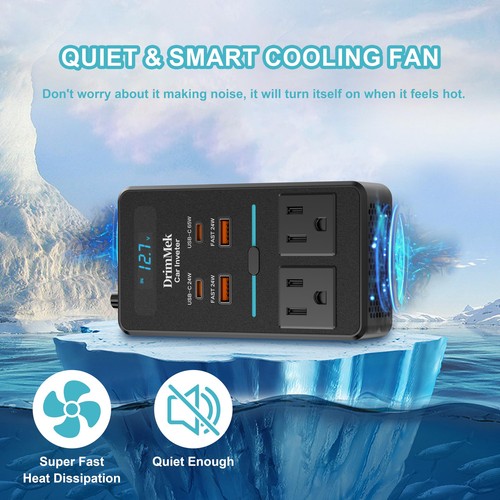 300W Car Power Inverter - Dual DC to AC Plug Adapter Outlets 65W USB-C ...