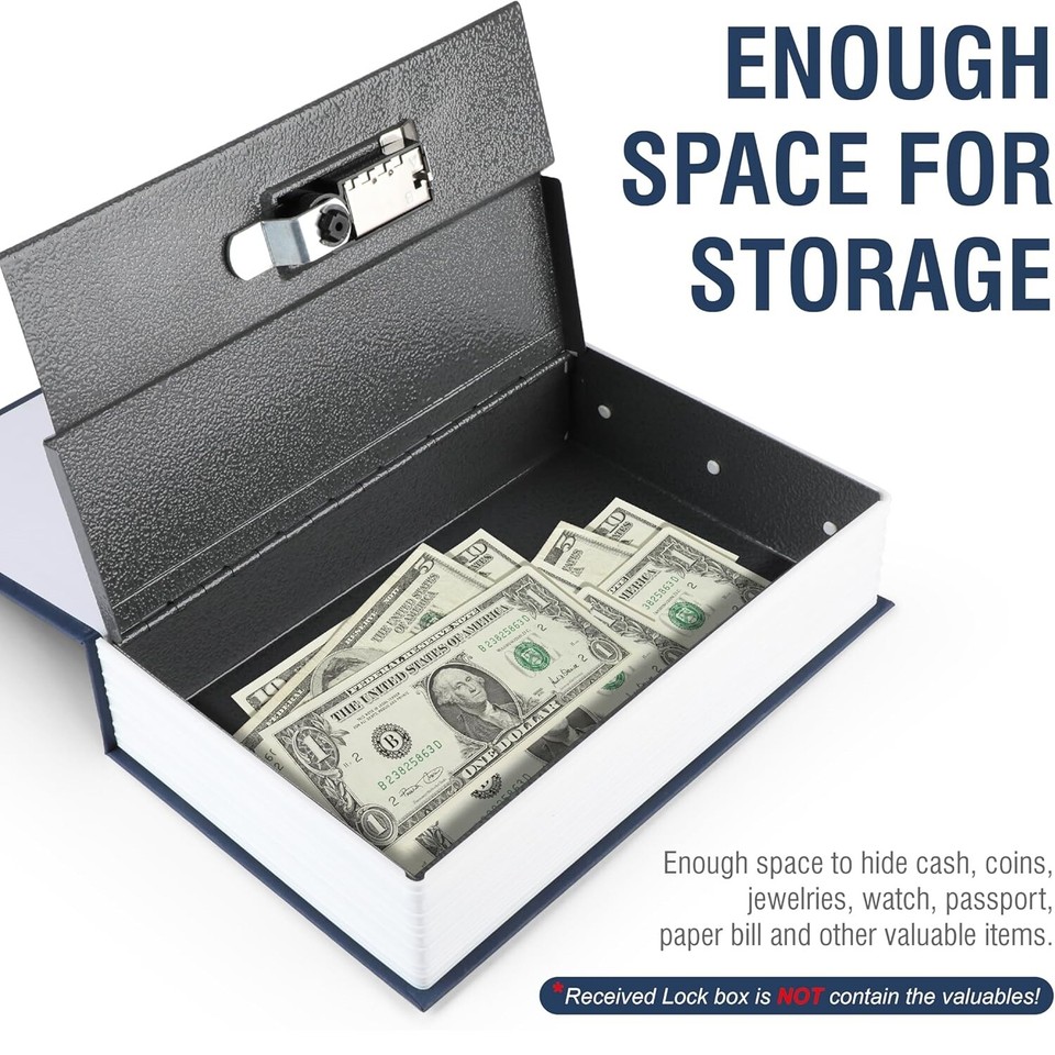 Diversion Book Safe with Combo or Key Lock Portable Metal Lock Box ...