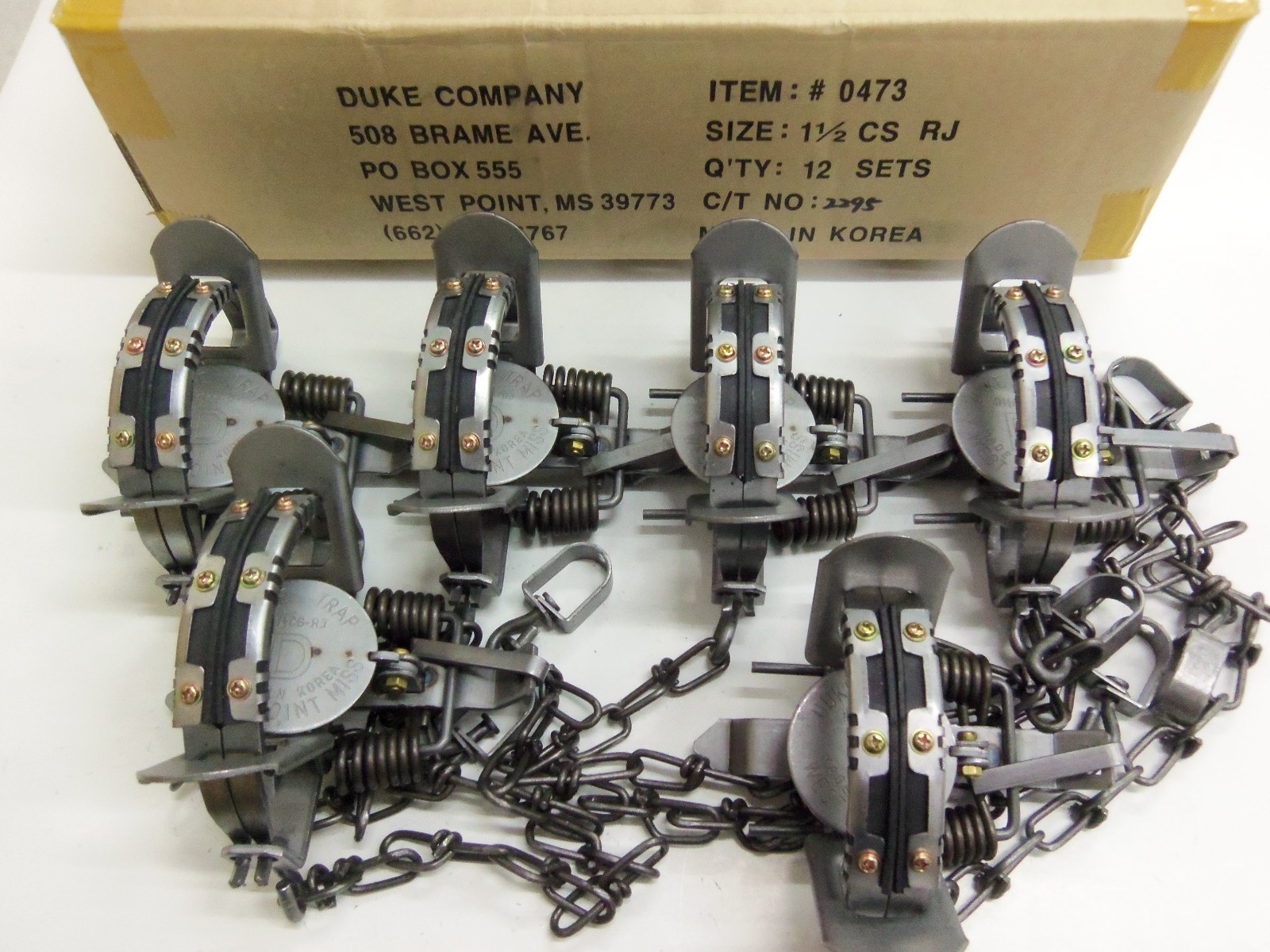 6 Duke # 1 1/2 Rubber Jaw Coil Spring Traps 0473 Raccoon Mink Fox ...